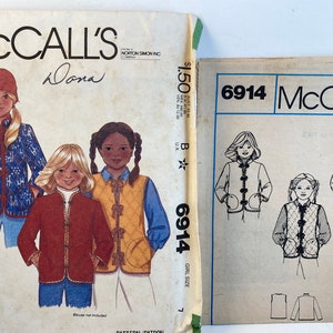 70s Girl's Jacket, Mccall's 6914, Sewing Pattern, Vest, Fleece Jacket ...