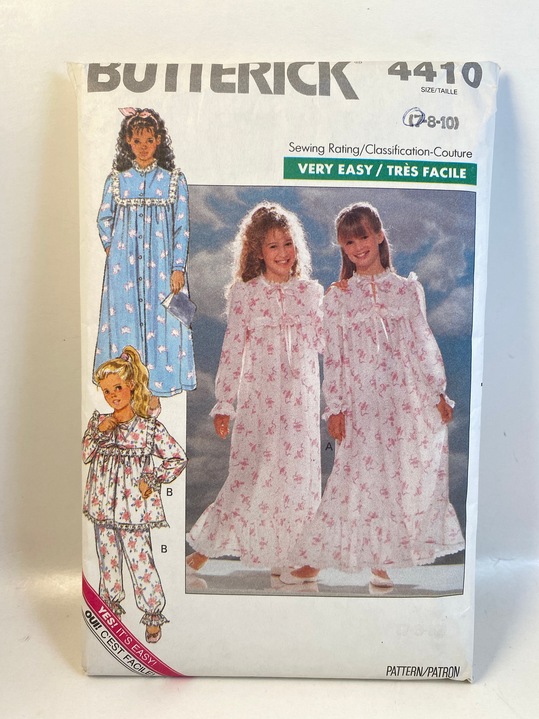 Elastic Waist Loose Fitting 1980s Girl's Robe Nightgown Pajamas Pattern ...