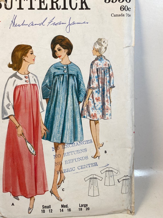 Elastic Waist Loose Fitting 1980s Girl's Robe Nightgown Pajamas Pattern ...