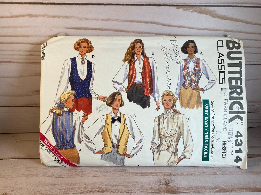 70s Misses Vest, Butterick 4314, Sewing Pattern, Easy to Sew, 6 Styles ...