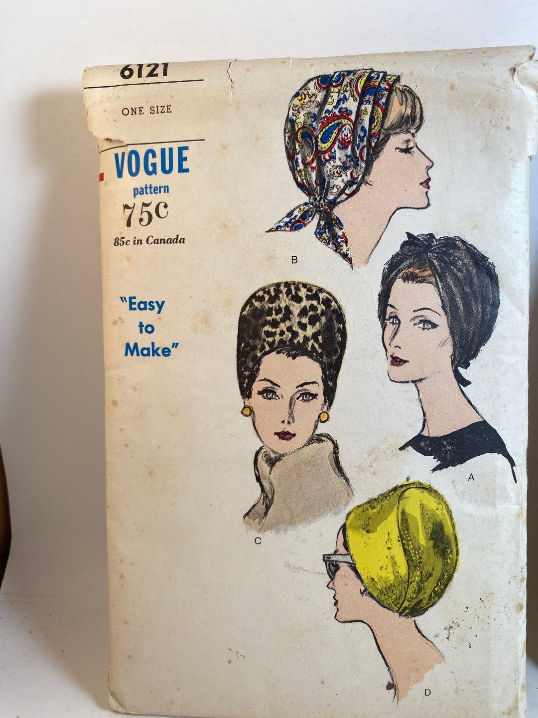 1960s Hat Pattern, Bandeau, Cloche, Hospital Cap, Vogue 6121, Sewing ...