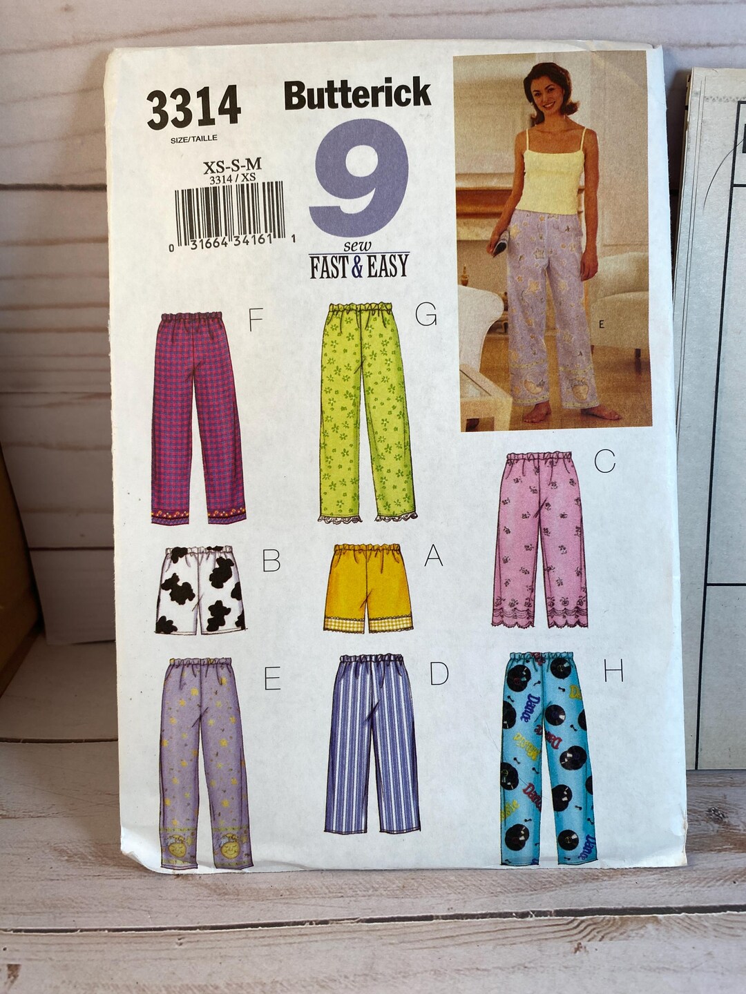 Butterick 3314 Sewing Pattern Misses Pajama Pant's, Shorts, Top ...