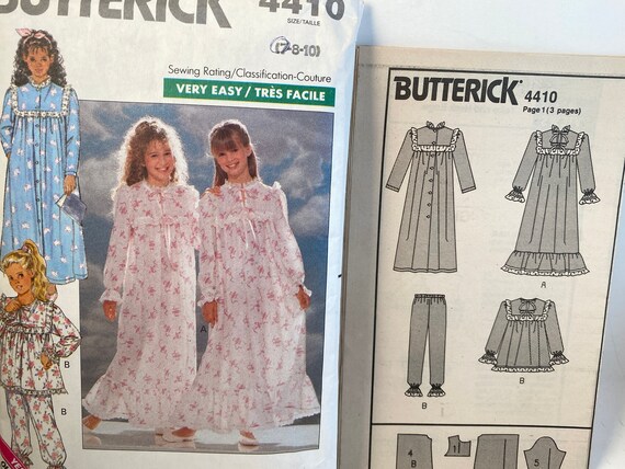 Elastic Waist Loose Fitting 1980s Girl's Robe Nightgown Pajamas Pattern ...