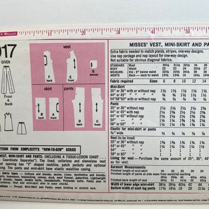 70s Misses Mini Skirt, Simplicity 8917, Vest, Long Pants, Sleeveless ...