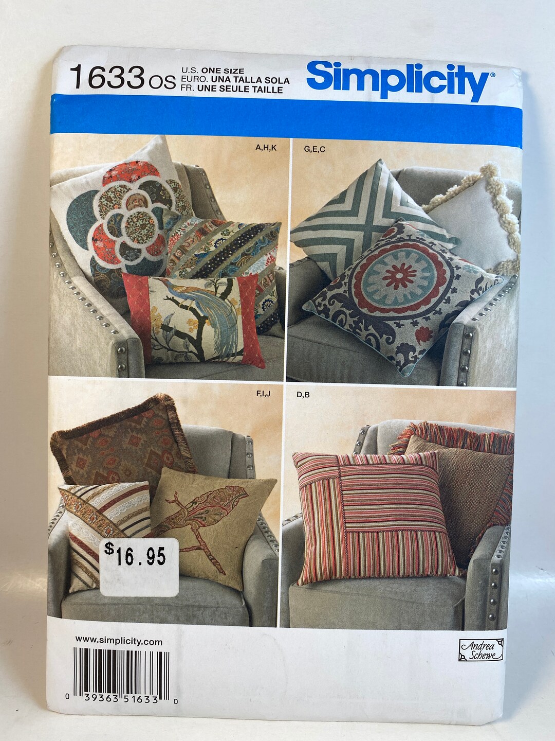 Pillows, Simplicity 1633, Sewing Pattern, Andrea Schewe, Square Pillows ...