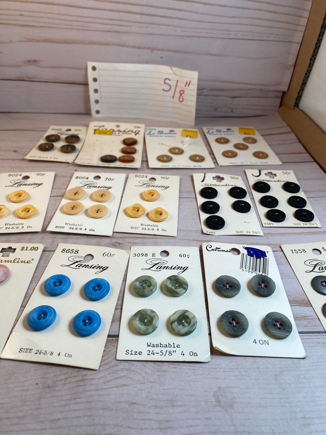 15 Card 5/8 Inch Buttons, Sew on Button, Le Buton, Lansing, Washable ...