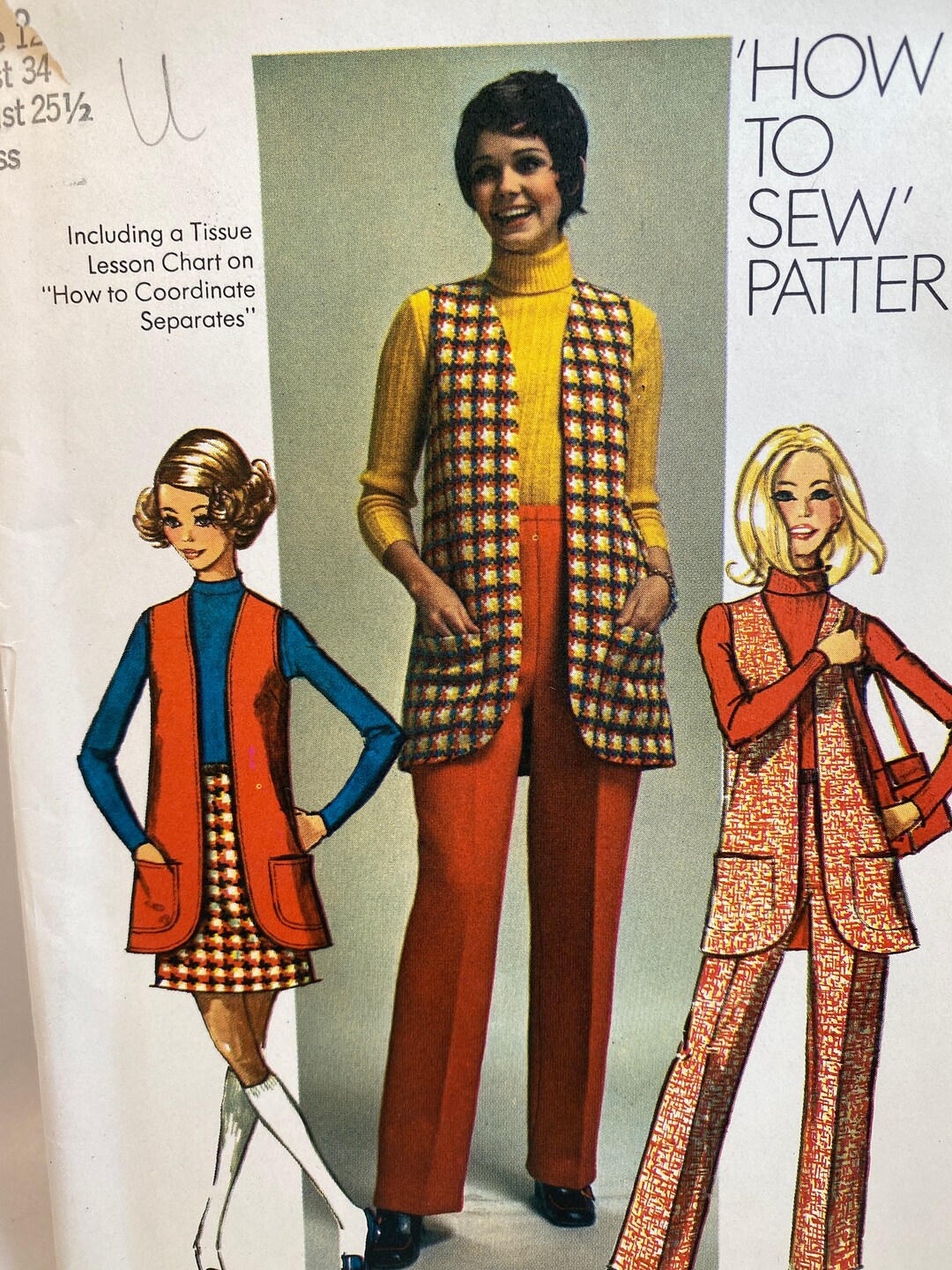 70s Misses Mini Skirt, Simplicity 8917, Vest, Long Pants, Sleeveless ...