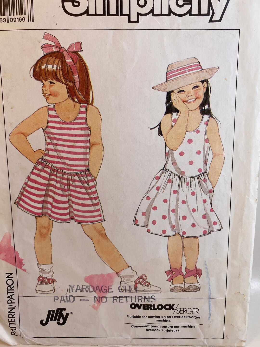 80s Girl's Dress, Simplicity 9232, Stretch Knits Only, Sewing Pattern ...
