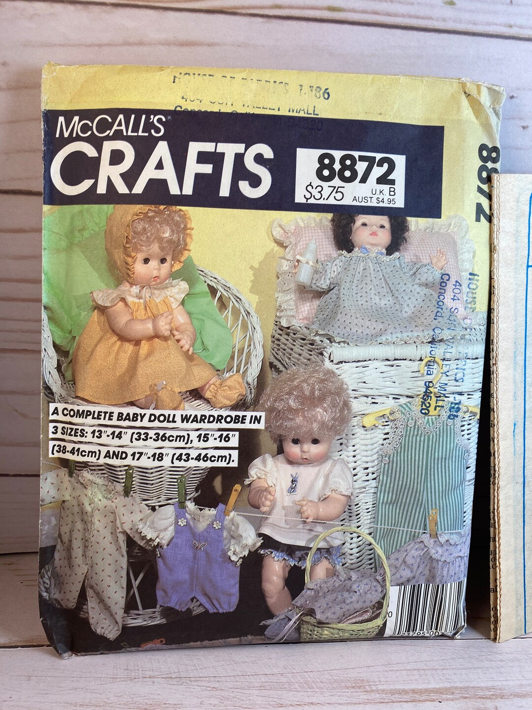 70's Baby Doll Wardrobe Pattern, Mccall's 8872, 13in Thru 18in Sizes ...