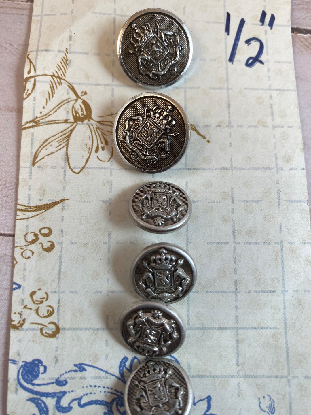 Silver Crown Shank Buttons, Half Inch Buttons, Silver Embossed Crown ...