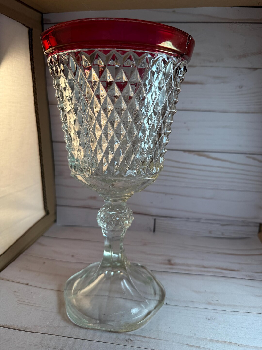 40s Diamond Point,ruby Red, Flashed Large, Footed Urn, Vase ,by Indiana ...