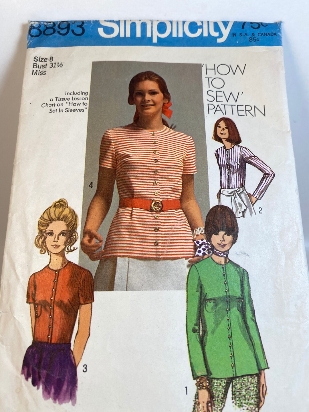 60s Misses Blouse, Simplicity 8893, Sewing Pattern, How to Sew Pattern ...