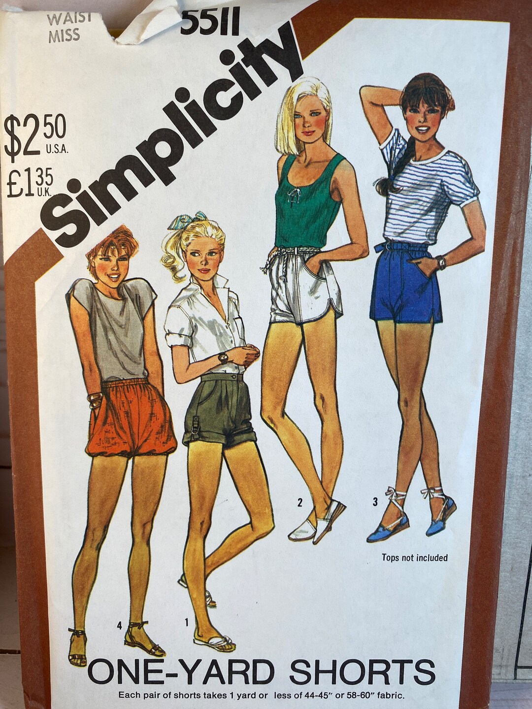 70s Misses One Yard Shorts, Simplicity 5511, Sewing Pattern, Hot Pants ...