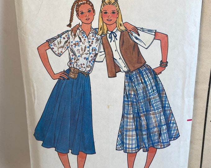 70s Misses Flared Skirt, Butterick 6448, Sewing Pattern, Boxy Vest ...