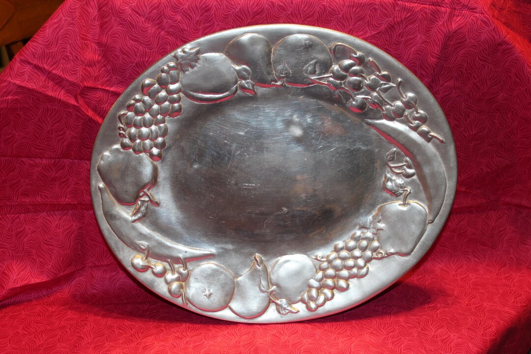 Large Vintage Wilton Armetale 15"x12" Pewter Oval Serving Tray With ...
