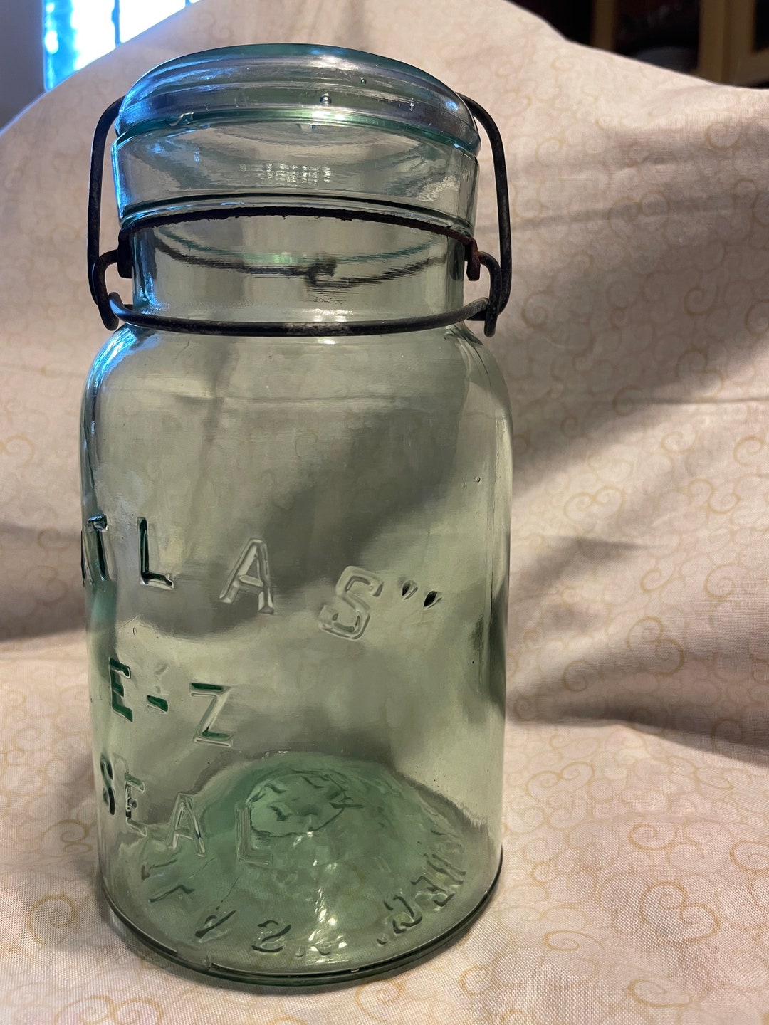 Vintage Atlas E-Z Seal Canning Jar, Turquoise/aqua Glass Bail Top and ...