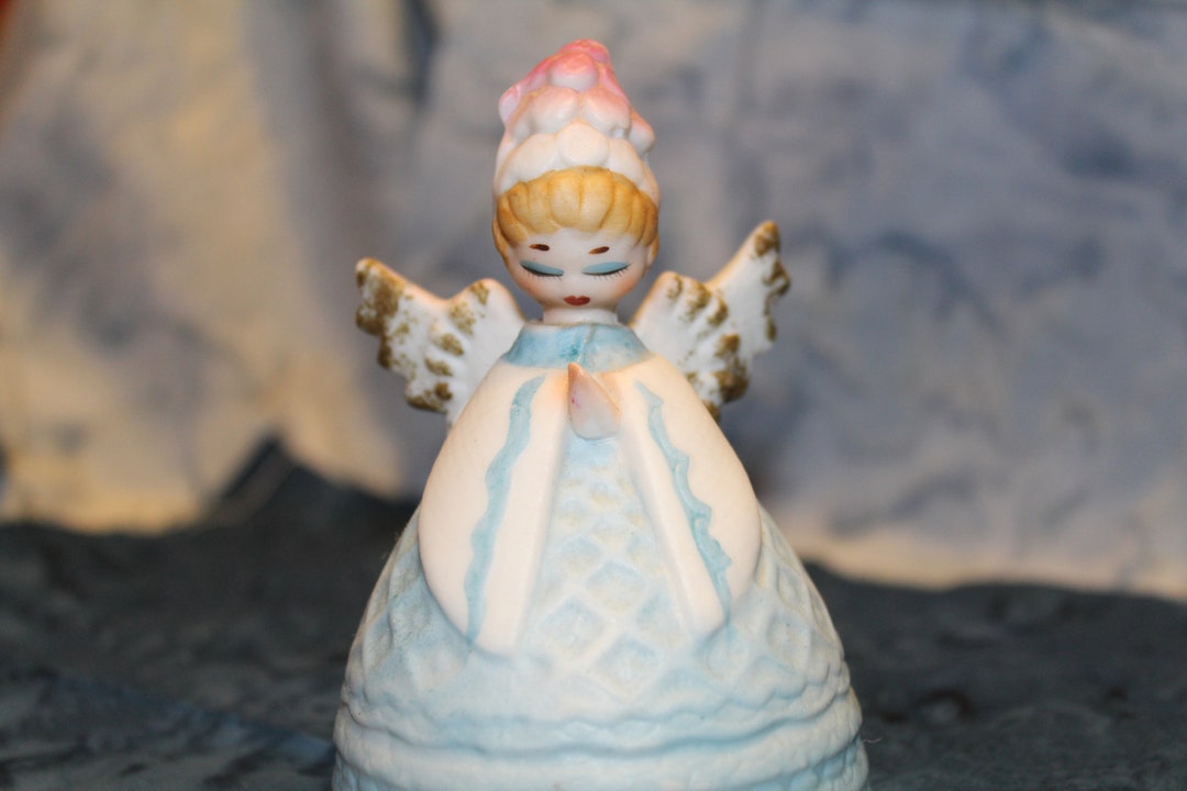 Vintage Lefton Quilted Blue Angel Bell Figurine Mat Finish Made in ...