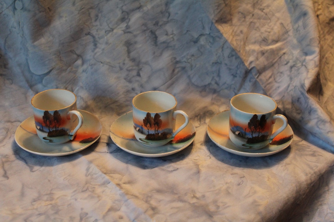 Vintage Japanese Hand-painted Eggshell Cups and Saucers - Etsy
