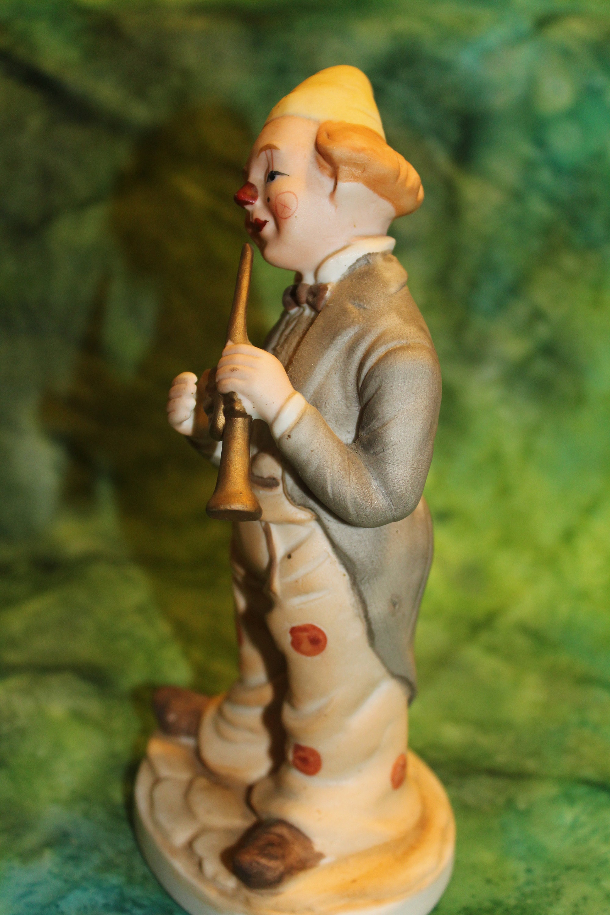 Vintage Pair of Porcelain Bisque Clowns Playing Instruments, Hand ...