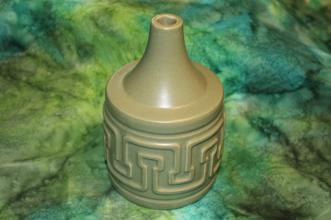 West Elm Geometric Greek Key Ceramic Pottery Green Vase 7" - Etsy