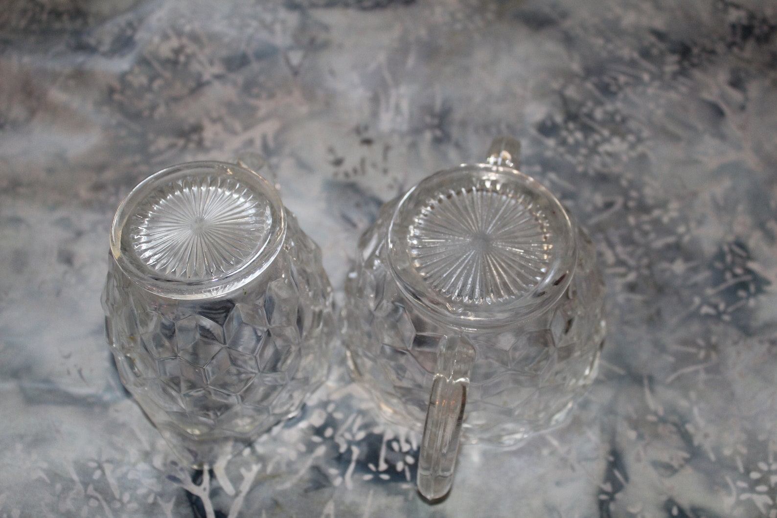 Vintage Depression Glass Clear Cream and Sugar Cubist Pattern | Etsy