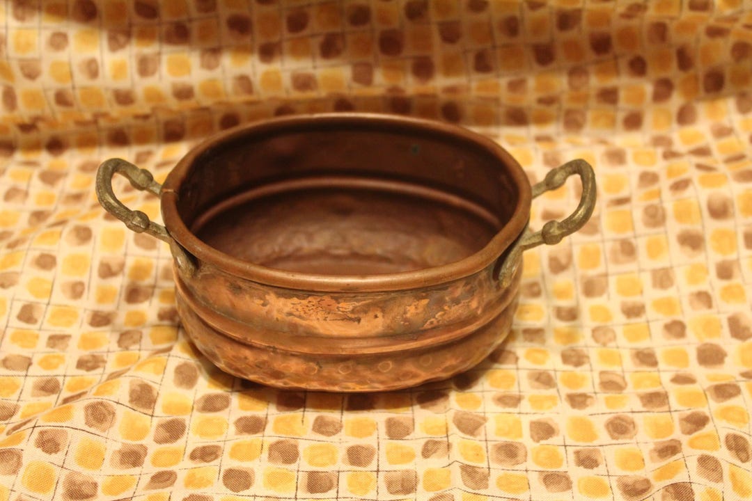Vintage Small Copper Pot With Brass Handles, Hand Hammered Copper Plant ...