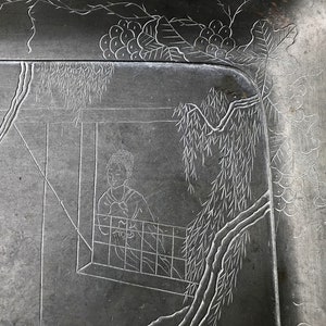 RARE Antique Chinese Huikee Swatow Hand Etched Pewter Tray Vintage ...