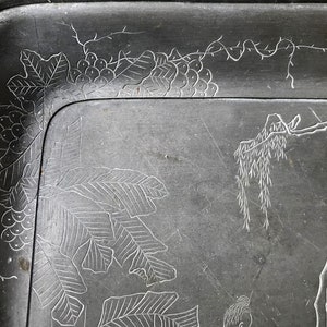 RARE Antique Chinese Huikee Swatow Hand Etched Pewter Tray Vintage ...