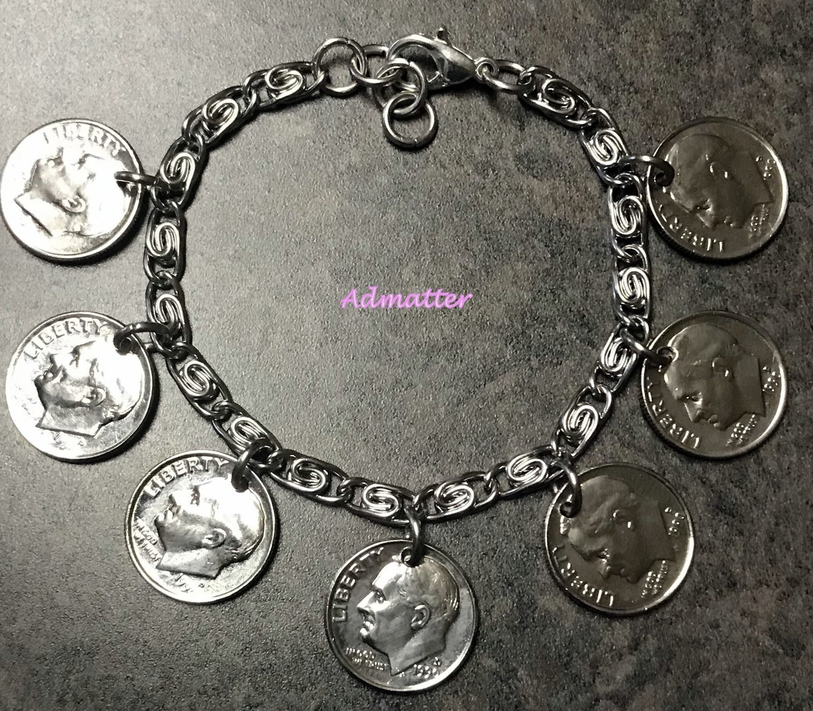 7 Dime Charm Bracelet Choose Year Gorgeous Solid Stainless - Etsy
