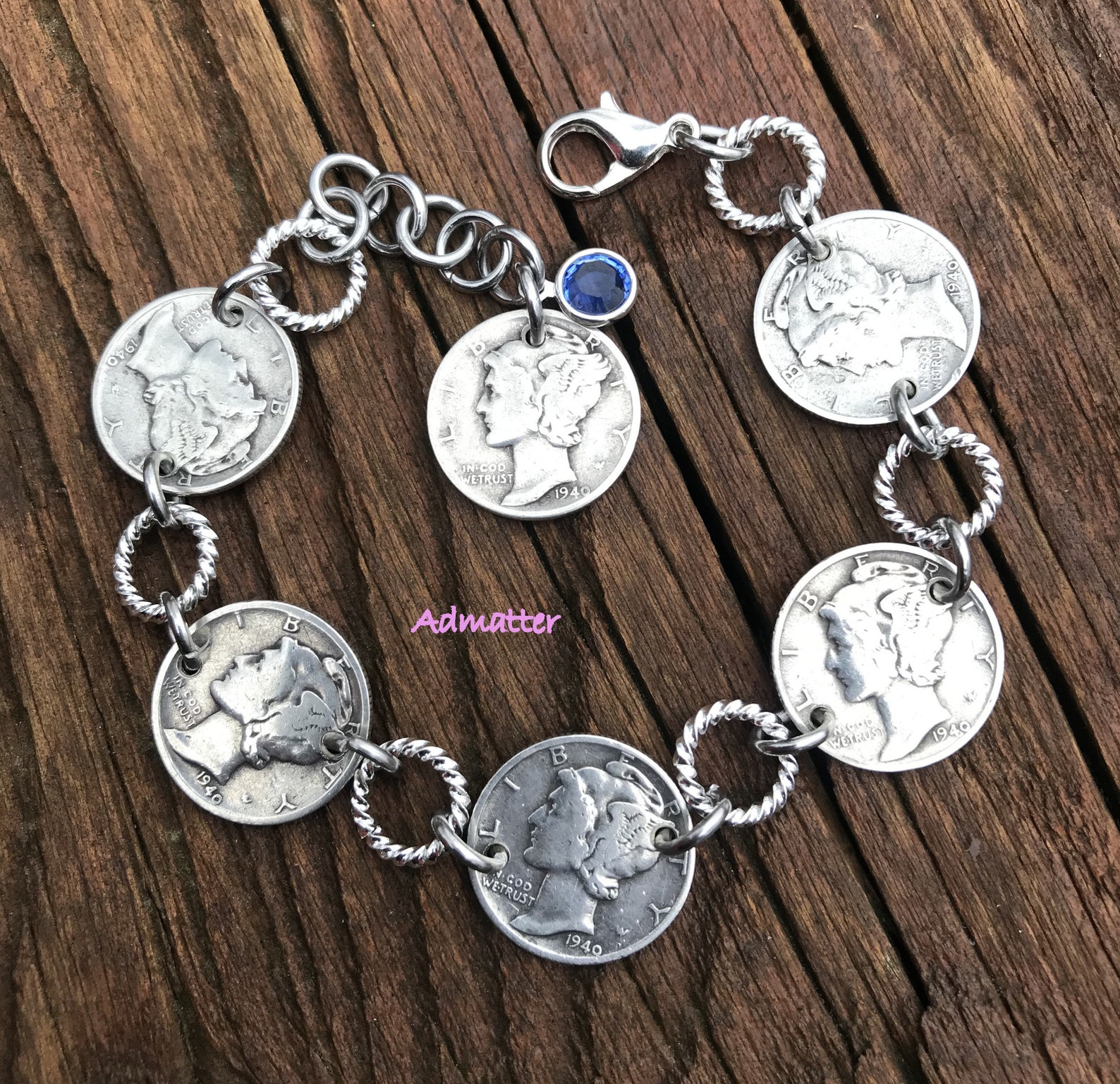 1939 Mercury Dime Bracelet Sterling Silver 85th Birthday Gifts for ...