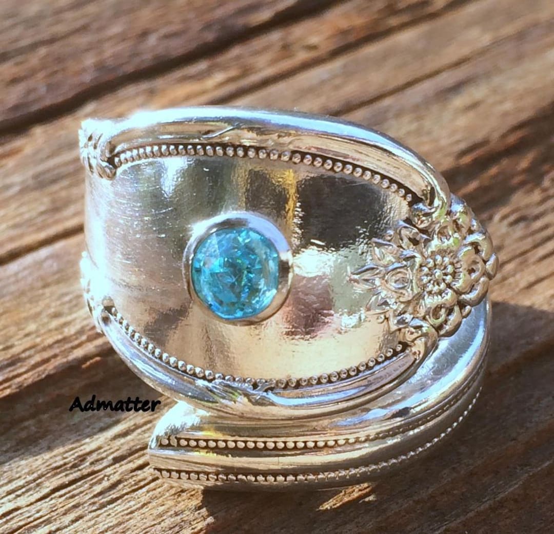 BIRTHSTONE SPOON RINGS! Antique Hand Made Silver Plated Wrap Spoon Ring ...