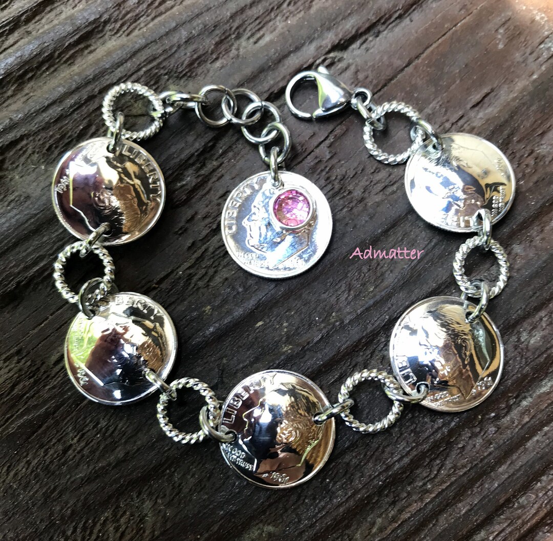 1965 Rare Dime Bracelet 60th Birthday 6 Dimes 60 Cents 60 Years ...