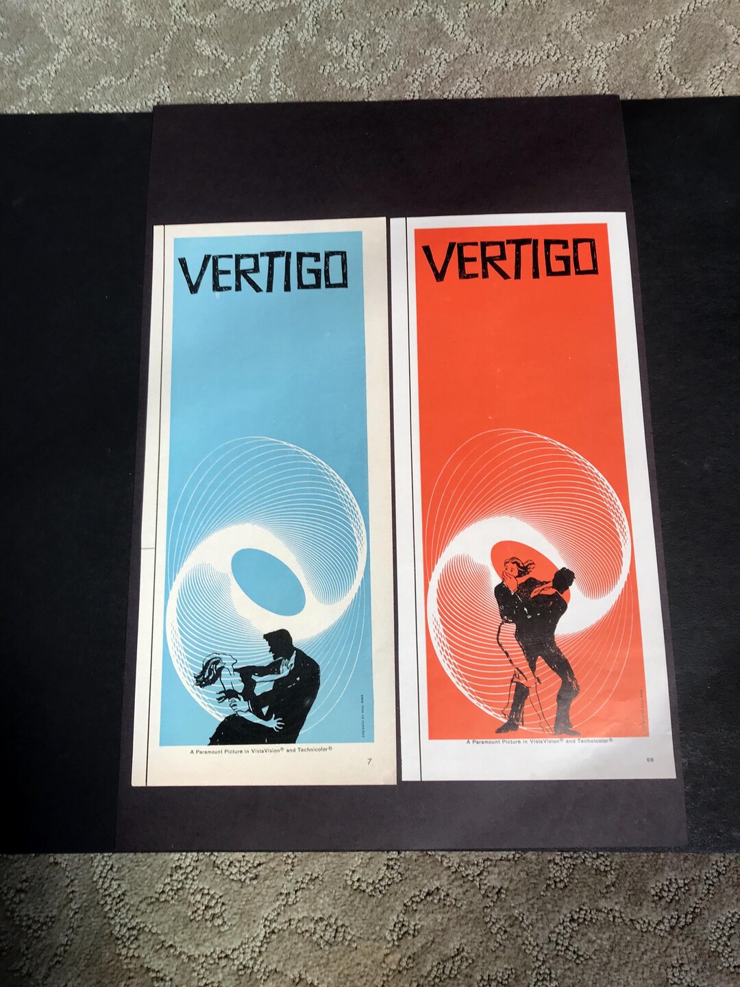 TWO 1958 VERTIGO POSTER Advertisements Insanely Rare Blue & Red Alfred ...