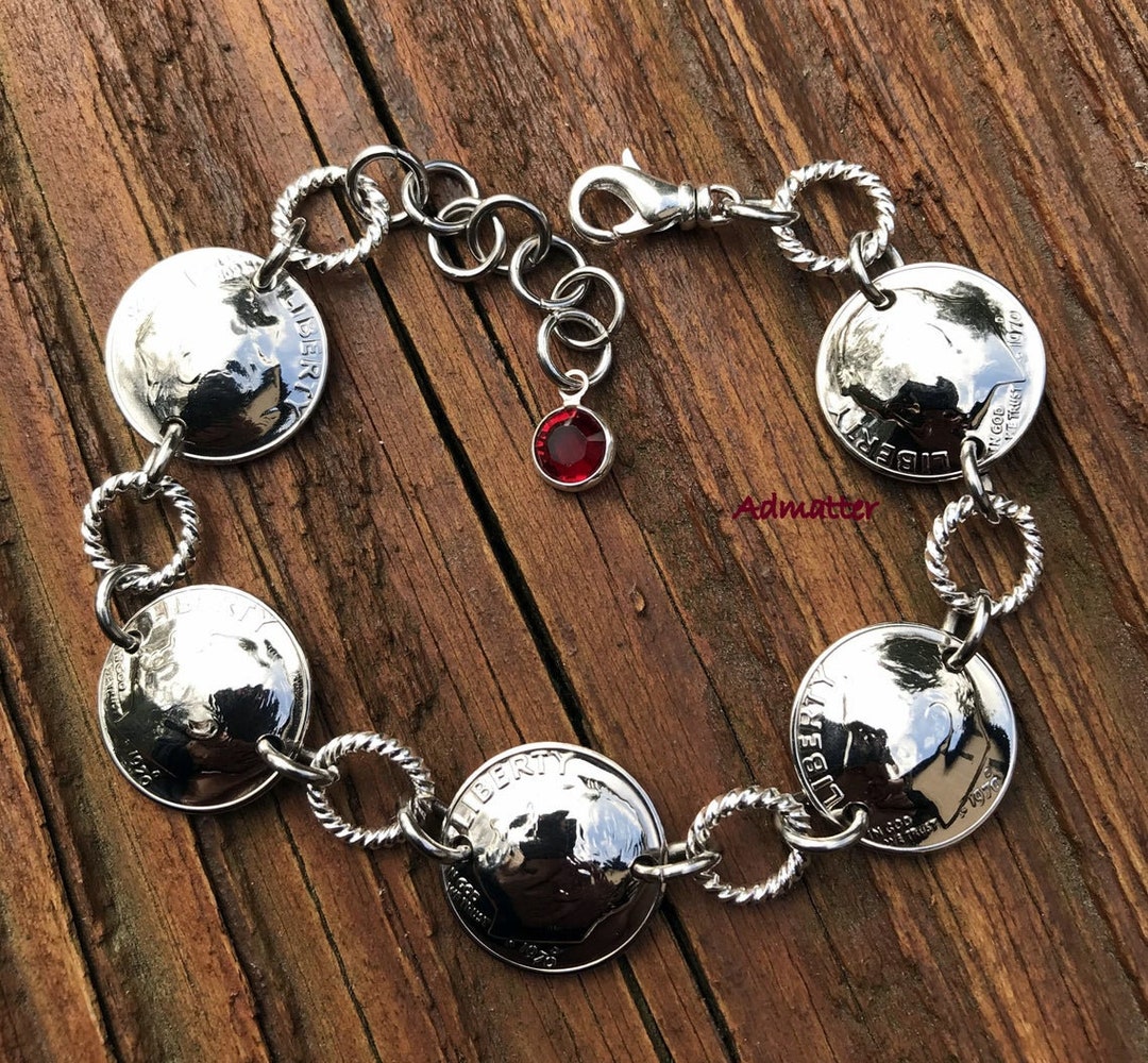 SILVER DIME BRACELET Pick Year & Birthstone Birthday Gifts for Women ...