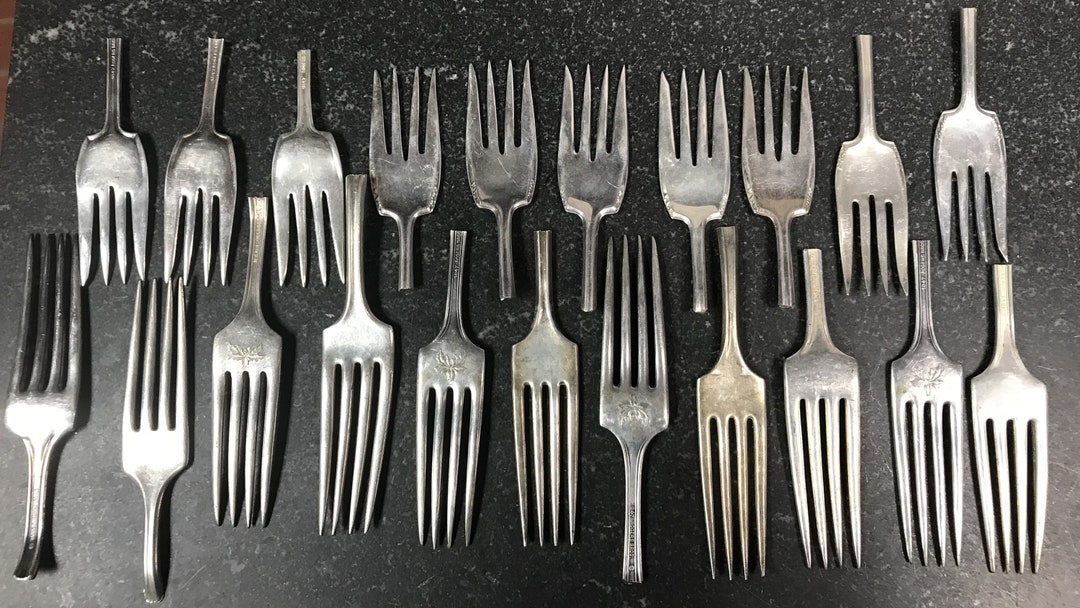 Antique SILVER Plated FLATTENED FORK Ends/tines D-I-Y Jewelry Spoon ...