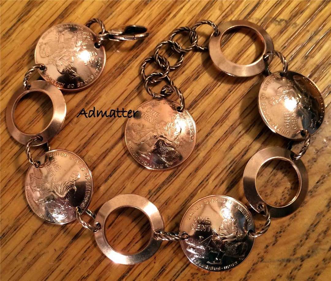 RARE Commemorative Penny & Solid Copper Rings Bracelet Abraham Lincoln ...