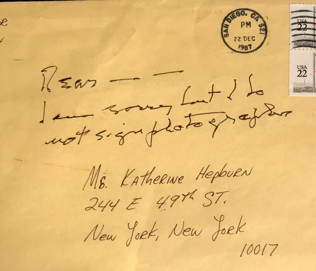 KATHARINE HEPBURN Handwritten RESPONSE to Fan Mail Letter on Envelope ...
