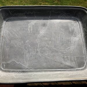 RARE Antique Chinese Huikee Swatow Hand Etched Pewter Tray Vintage ...