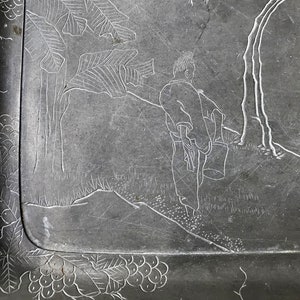RARE Antique Chinese Huikee Swatow Hand Etched Pewter Tray Vintage ...