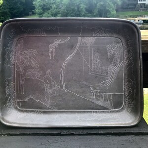 RARE Antique Chinese Huikee Swatow Hand Etched Pewter Tray Vintage ...