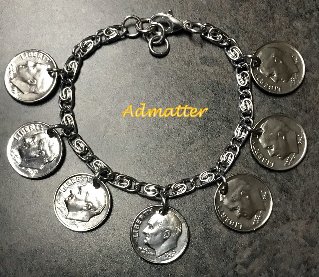 7 Dime Charm Bracelet Choose Year Gorgeous Solid Stainless - Etsy