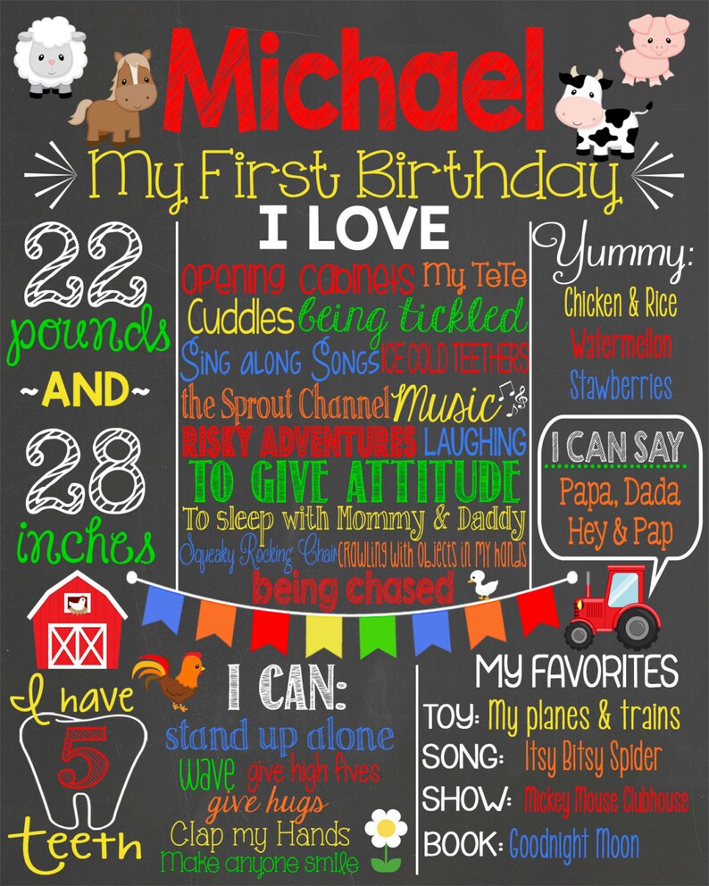Farm First Birthday Personalized Chalkboard Printable // Boy - Etsy