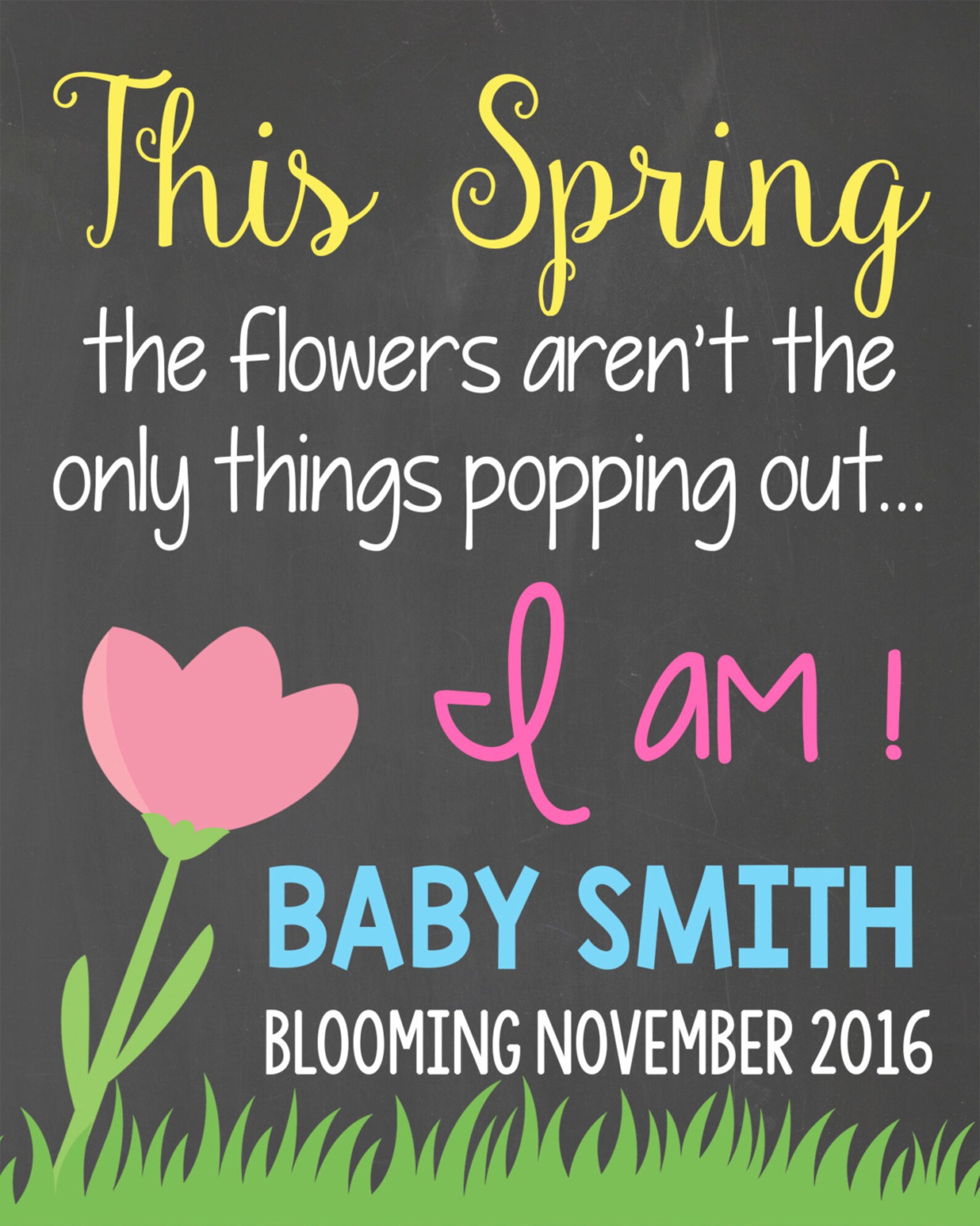Spring Pregnancy Announcement Chalkboard Customized Printable | Etsy