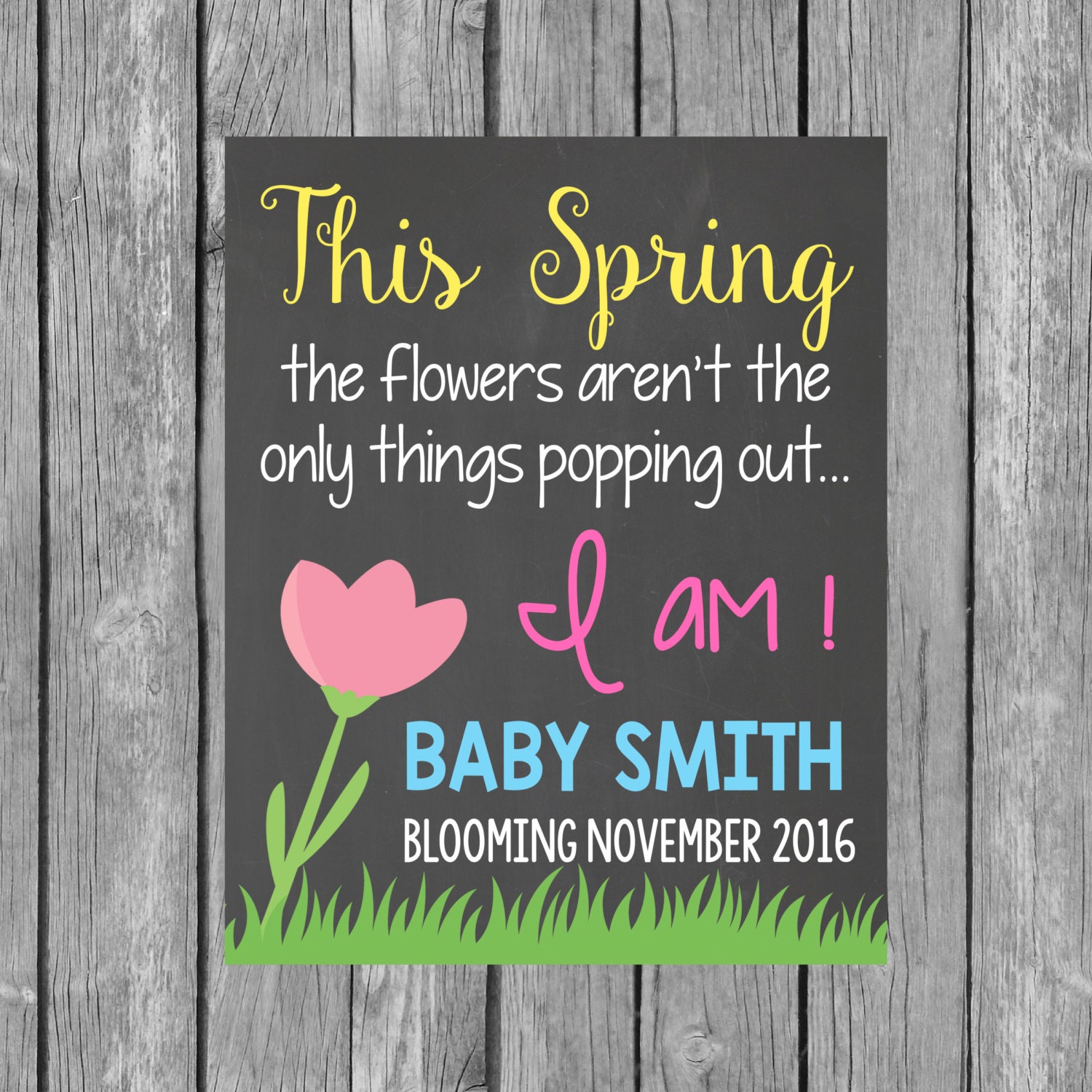 Spring Pregnancy Announcement Chalkboard Customized Printable File - Etsy