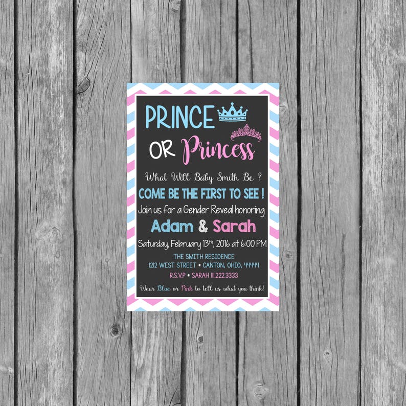 Prince Or Princess Gender Reveal Party Invitation Gender Etsy