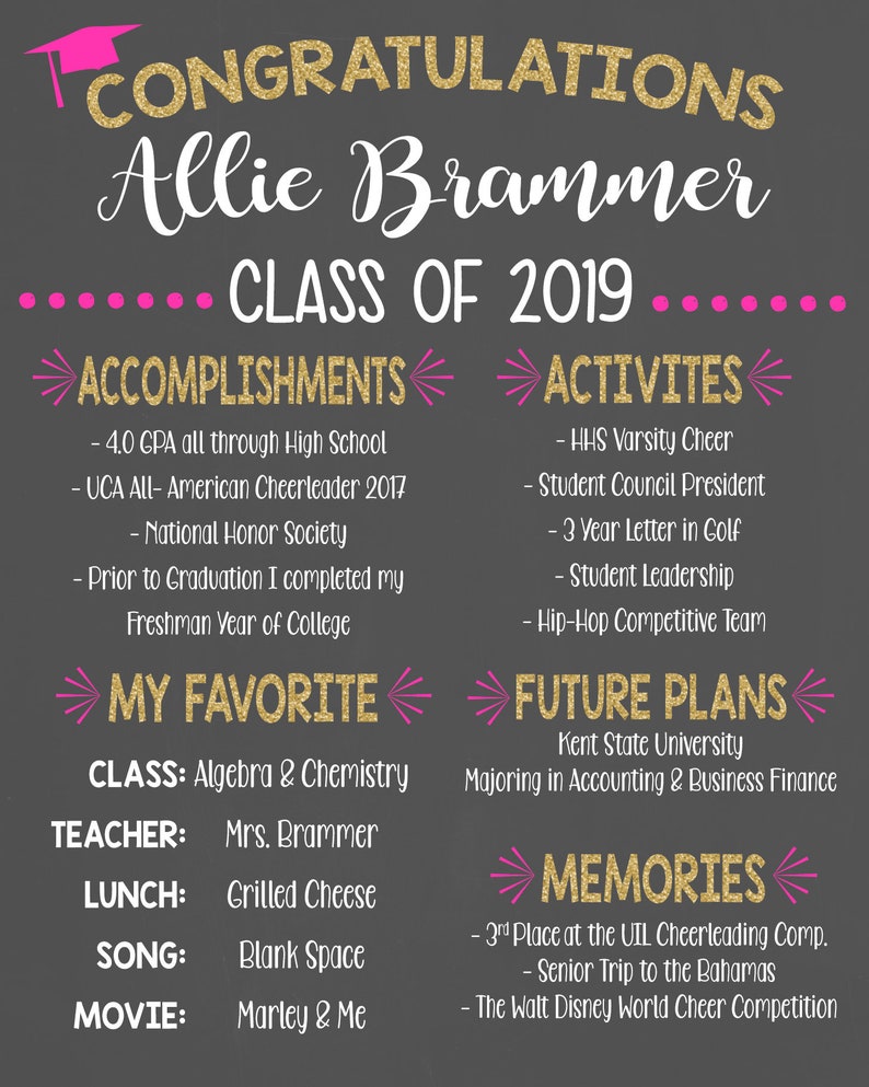 Graduation Information Chalkboard Graduation Board | Etsy