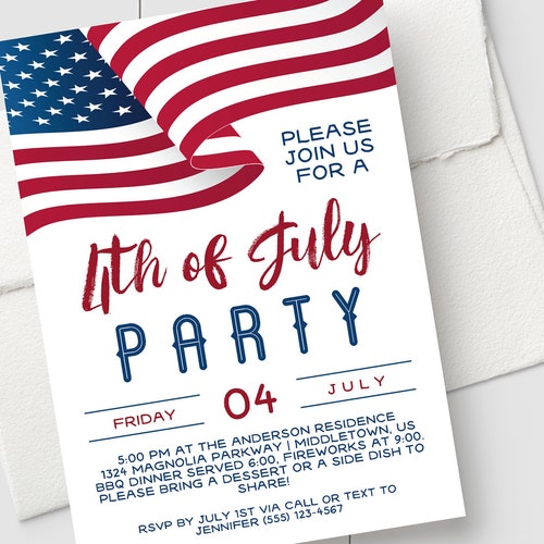 American Flag 4th of July Invitation Template Printable July - Etsy