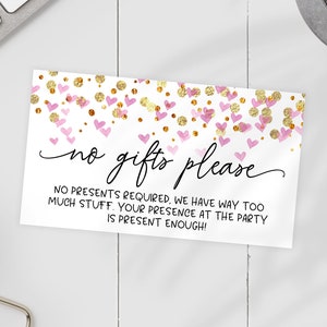 Printable No Gifts Invitation Insert Pink Hearts Editable Printable ...