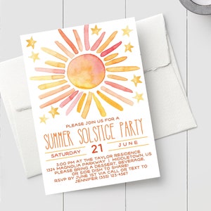 Printable Summer Solstice Party Invitation Sun & Stars - Etsy