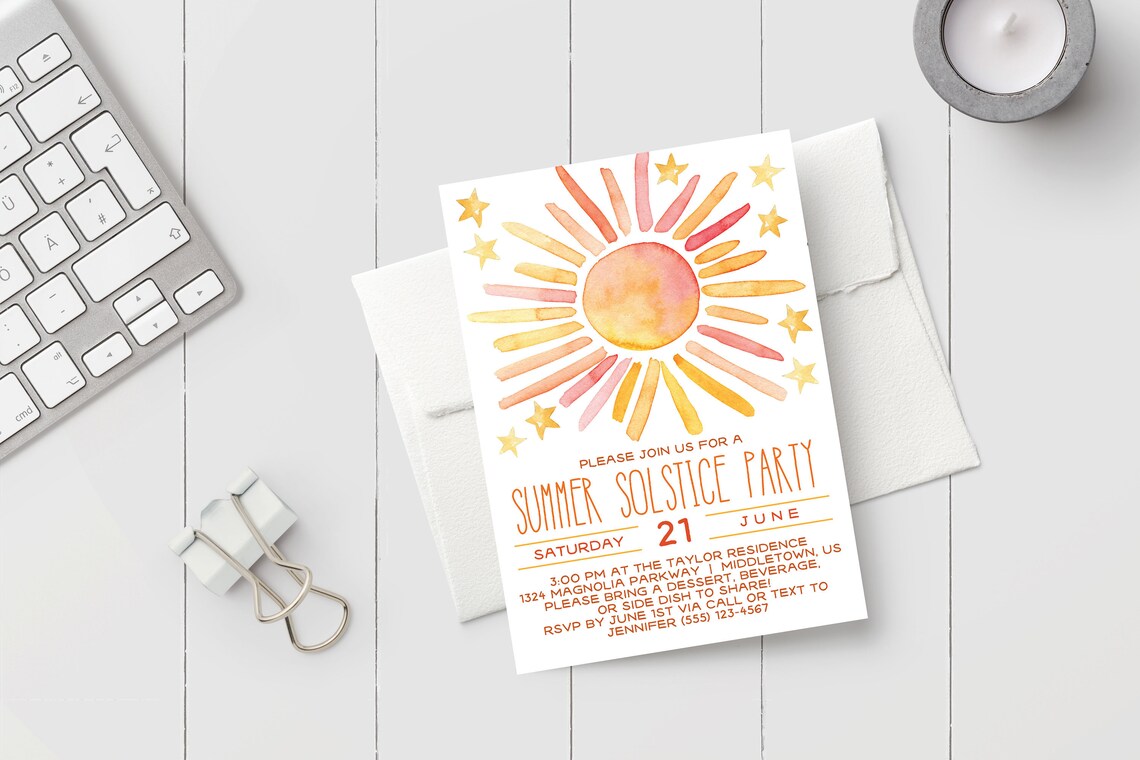 Printable Summer Solstice Party Invitation Sun & Stars | Etsy